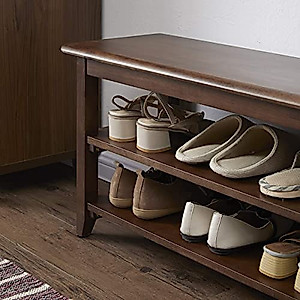 TinyTimes Shoe Bench, 3-Tier Wood Heavy Duty Shoe Rack Bench, Shoe Organizer Shelf, Ideal for Entryway, Living Room, Holds Up to 550 lbs -Drak Brown, 48"