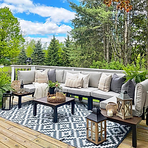 Sophia & William 6 Pieces Outdoor Patio Furniture Set, Metal Sectional Sofa Set Patio Conversation Set with Cushions-2 x Single Sofa with Side Table,2 x Single Sofa,1 x 2-Seat Sofa,1 x Tea Table