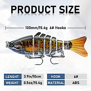 Fishing Lures Multi Jointed Fish Fishing Kits Slow Sinking Lifelike Swimbait Freshwater and Saltwater Crankbaits for Trout Bass Lures, 5 Pack with Box