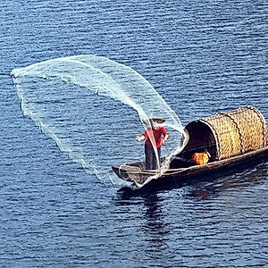 Hand Throw Fishing Cast Net,8Ft/10Ft/11Ft/13Ft Height, Mesh Size 3/5 Inch, Nylon Material Fishing Net for Bait Trap Fish