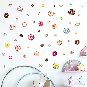 Maydahui 4 Sheet (48 Counts) Donuts Wall Decal Dessert Wall Stickers 11 inch Kawaii Food Decor Nursery Christmas Home Decorations