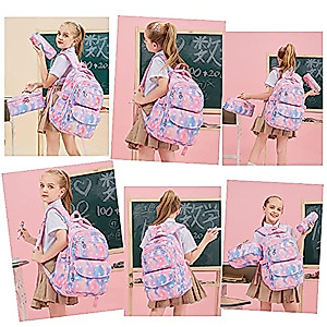 Gradient-Star Backpack and Lunch Bag Set for Girls School Bookbag and Lunch Box, Backpack Lunchbox Combo Girls, Star Print Backpack Set for Girls