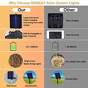 XINXIANLIAN 300LED Solar Curtain Lights Outdoor Indoor 8 Modes Solar Fairy Curtain String Lights Waterproof Twinkle Lights for Home Garden Patio Gazebo(Warm White)