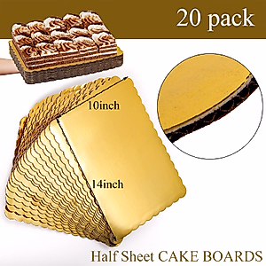 Tebery 20 Pack Rectangle Cake Board Disposable Cardboard Cake Bases, 14x10 Inch Gold Foil Quarter Cake Sheet for Baking Cake Pizza Pastry Party Decorate, Grease Proof and Moisture Resistant