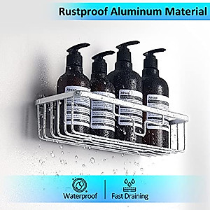 Lezrntzy Shower Caddy, Adhesive Organizer Shower Shelves, No Drilling Rustproof Shower Basket for Inside Shower & Kitchen Storage 2 Pack