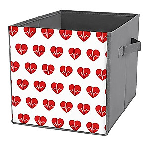 Heartbeat PU Leather Collapsible Storage Bins Canvas Cube Organizer Basket with Handles