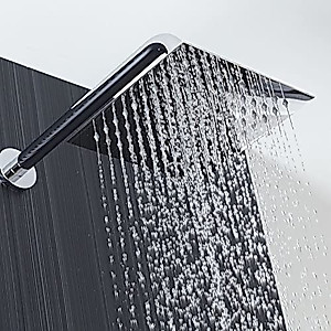 Voolan Rain Shower Head with Goose Neck Curve Arm, All Metal Waterfall Rainfall Showerhead, High Flow Bathroom Square Large Shower Head (12’’ Shower Head with 13’’ Shower Arm, Chrome)