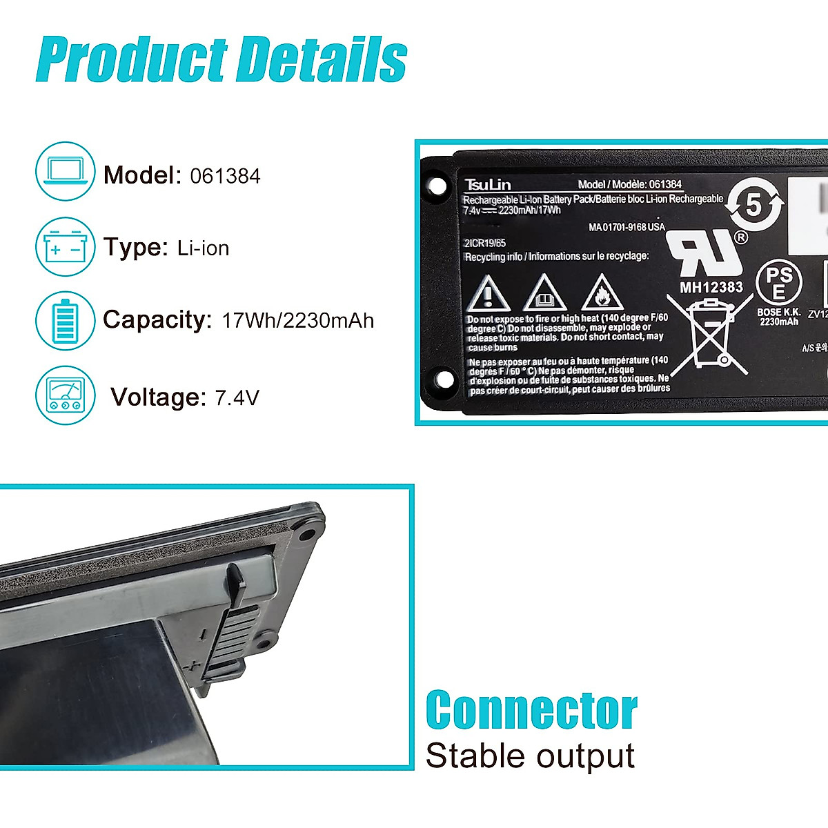 TsuLin 061384 Speaker Battery Compatible with Bose SoundLink Mini Bluetooth Speaker I one Bose SoundLink Mini one I SoundLink Mini Bluetooth Speaker I Series 061386 063287 061385 063404