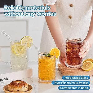 15 oz Clear Hobnail Drinking Glasses with Straws Set of 6, Vintage Glassware Old Fashioned Beverage Glasses, Cocktail Drinking Glassware Set, Kitchen Water Glasses Cup, for Beer, Smoothie, Juice