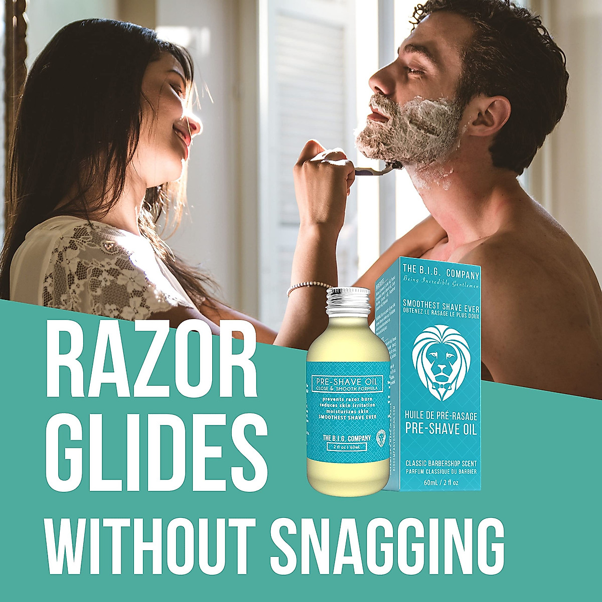 Pre Shave Oil for Men - Shaving Oil Made with Natural Oils - Good for Close Shave and Smooth Shave - Suitable for Sensitive Skin - Use on Face or Head - Classic Barbershop Scent - 60ml