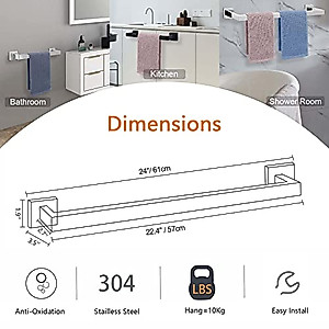 NearMoon Bathroom Towel Bar, Bath Accessories Premium Thicken Stainless Steel Square Shower Towel Rack for Bathroom, Towel Holder Wall Mounted (2 Pack, Matte Black, 24 Inch)