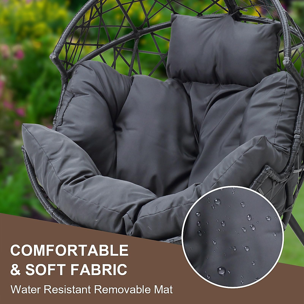 STRPRETTY BASIC Egg Chair - Outdoor Patio Egg Chair Indoor Wicker Egg Chair Basket Lounger Chair with Cushion and Stand for Living Room Patio Backyard (Dark Gray)