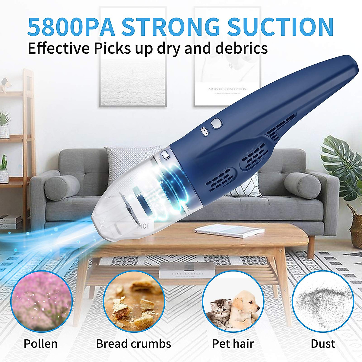 666 SIX BY SIX 【 Upgraded】 Handheld Vacuum Cleaner Cordless, Portable Mini Car Vacuum Small Dust Buster 5500 PA Strong Suction, Rechargeable Hand Vac for Home Car Pet Hair Carpet Cleaning
