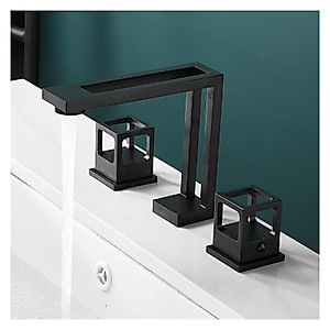 IPDBLBYL Art Design Bathroom Faucet Cold and Hot Deck Mounted Tap All Brass Dual Handles Basin Tap Bathtub Faucet (Color : Black)