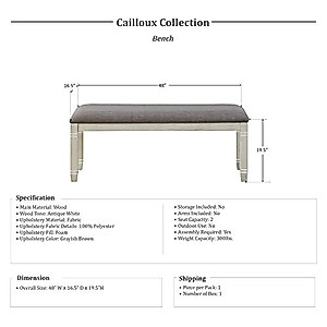 Lexicon Cailloux 48" Dining Bench, Antique White