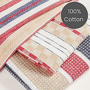 Linen Hub Premium Kitchen Towels 100% Cotton 18x26 Set of 6 - Tea Towels - Kitchen Dishcloth Towels - Dish Cloth for Household Cleaning - Soft Absorbent Quick Drying Dish Towels Red Multicolor