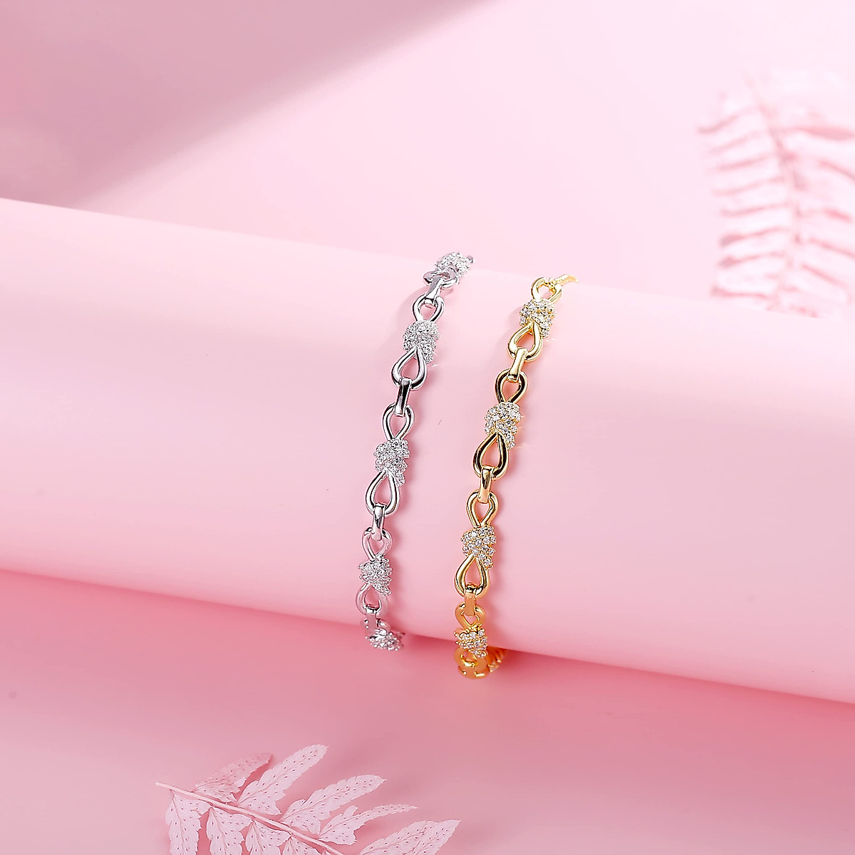 FANCIME Infinity Bracelets Solid Sterling Silver Luxury Cubic Zirconia Link Bracelet Adjustable Bolo Bracelet Fine Jewelry for Women