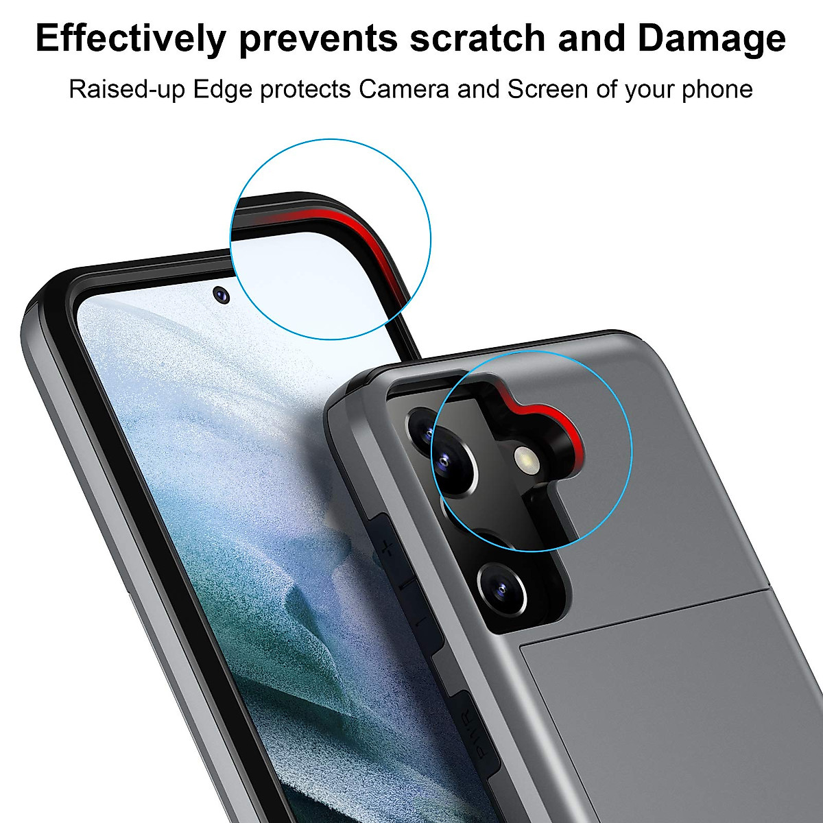 Jiunai for Samsung S21 Case, Galaxy S21 Case Credit Card IDs Cash Holder Shell Wallet Case Slide Cover Dual Layer Hard PC Soft TPU Rubber Cover Phone Case for Samsung Galaxy S21 5G 6.2'' 2021 Grey