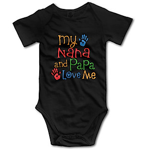 PIOKNGY My Nana And Papa Love Me Baby Short Sleeve Cute Romper Bodysuit Summer Outfit Clothes Black 6 Months
