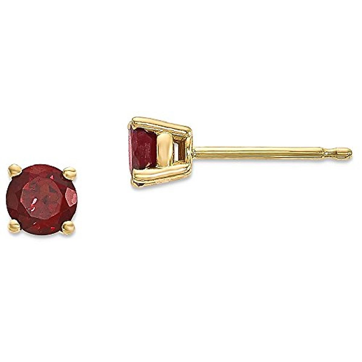 14K Yellow Gold 4mm Red Garnet Studs Gemstone Earrings January Birthstone Jewelry