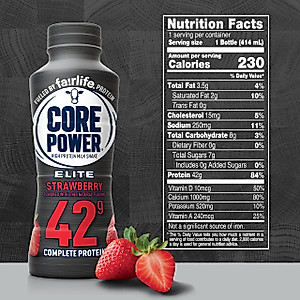 Fairlife Core Power Elite 42g High Protein Milk Shake, Flavor Variety, Strawberry, 14 Fl Oz (Pack of 12) & Vanilla, 14 Fl Oz (Pack of 12)