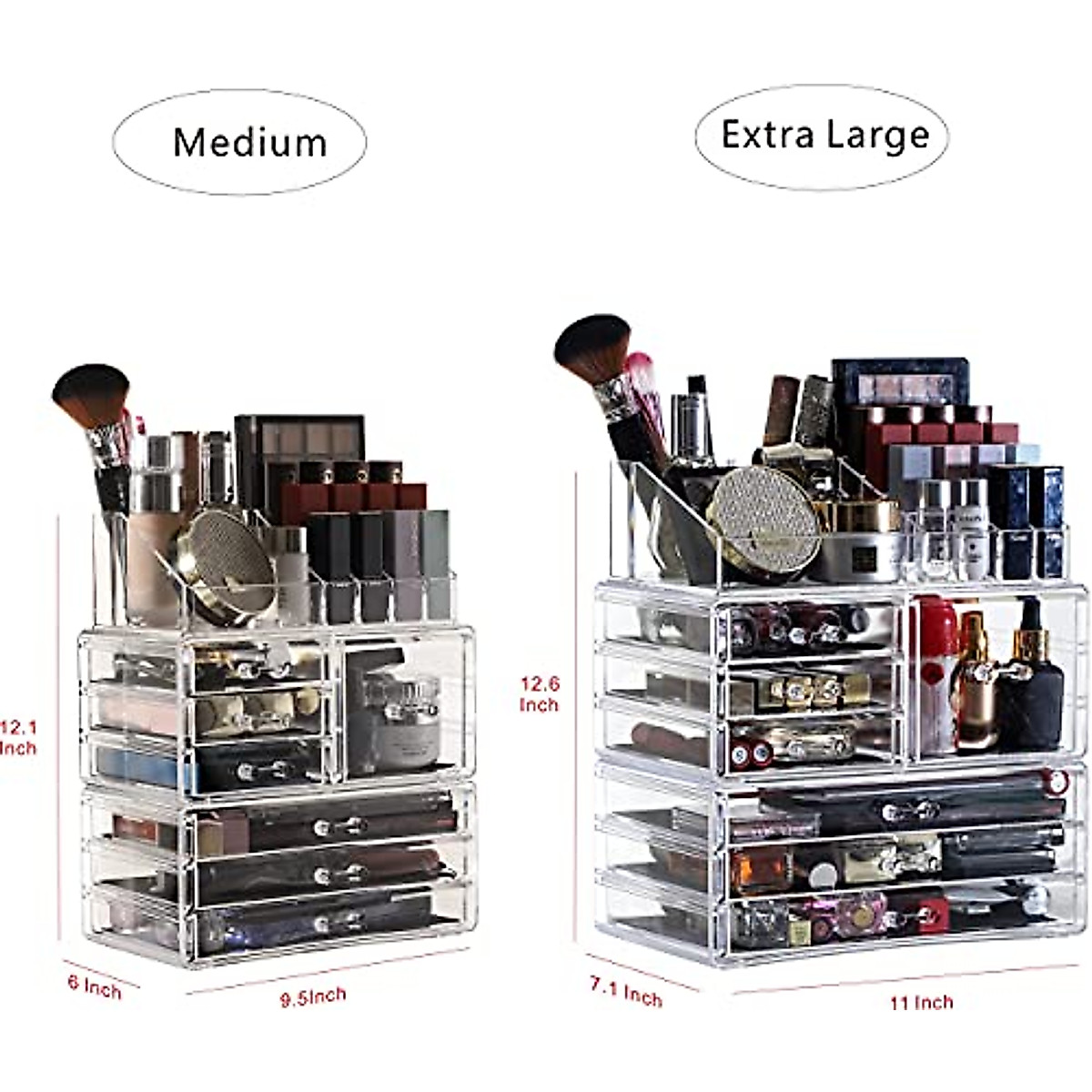 Cq acrylic Clear Makeup Storage Organizer Drawers Skin Care Large Cosmetic Display Cases Stackable Storage Box With 7 Drawers For Dresser,Set of 3