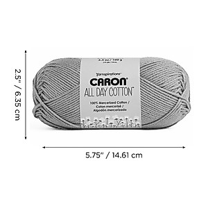 Caron All Day Cotton - 3 Pack of 173 Yards/3.52 oz Light Gray 100% Mercerized Cotton Yarn