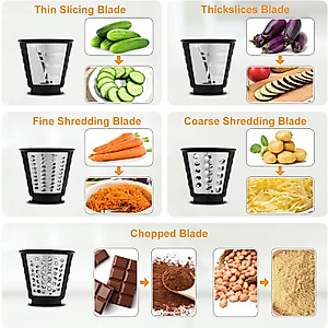 Plohee Electric Slicer Shredder Salad Shooter - 150W One-Touch Control Cheese Shredder, Fruits Vegetable Cutter Cheese Grater with 5 Attachments for Home Kitchen Use