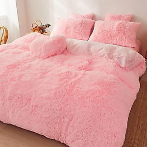 Fluffy Pink Twin Size Comforter Cover - Ultra Soft Plush Bedding Set With Faux Fur and Fuzzy Pillowcase for Girls Bedroom (Light Pink)