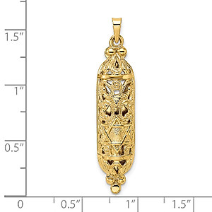 Avariah 14k Yellow Gold Polished and Textured Solid Mezuzah Pendant - 40mm