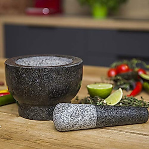 ChefSofi Mortar and Pestle Set - Black Polished Exterior - 6 inch - 2 Cup Capacity