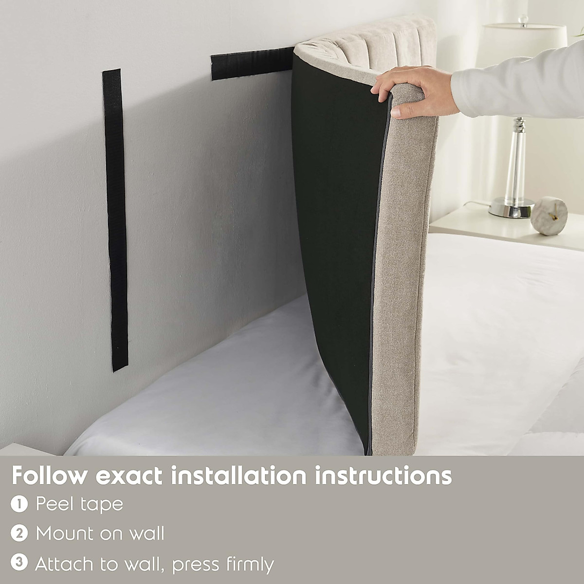 Upholstered Queen Headboard - Easy Assemble Channel Stitched Headboard Queen Size - Wall Mounted Headboard with 3D Soundproof Wall Panels Peel & Stick Floating Headboards for Queen Size Bed - Beige