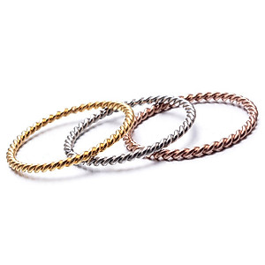 INRENG Women's Stainless Steel 1.1mm Twisted French Rope Thin Wedding Ring Silver Size 8