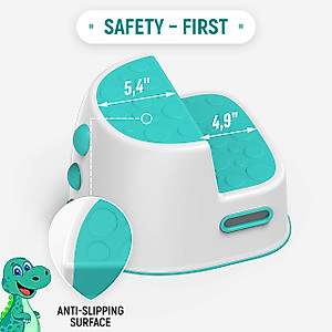 Toddler Step Stool for Kids - Dinosaur Two Step Stool for Bathroom Sink with Non-Slip Feet - Nursery Kids Step Stool for Potty Training - Baby Child Footstool for Boys Girls