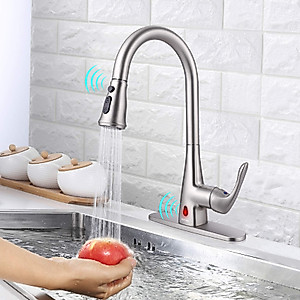 Touchless Kitchen Faucet, Himimi Single Handle Pull Down Sprayer Kitchen Sink Faucet, Dual Sensor Smart Faucet for Kitchen Sink,1 Hole and 3 Hole Deck Stainless Kitchen Faucet, Fingerprint-Resistant