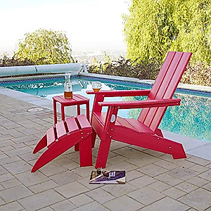 ResinTeak Adirondack Chairs Set of 2, Outdoor Patio Furniture for Fire Pit, Yard, and Deck, Poly Lumber Finish, Modern Collection (Red)