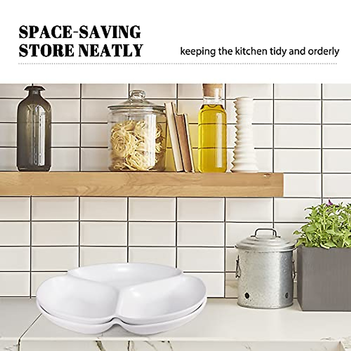 Aquiver 9 inch Matte Ceramic Divided Serving Platter & Tray - 3 Compartment White Serving Plates for Candy, Nuts, Fruit, Veggies, Appetizers, Set of 2