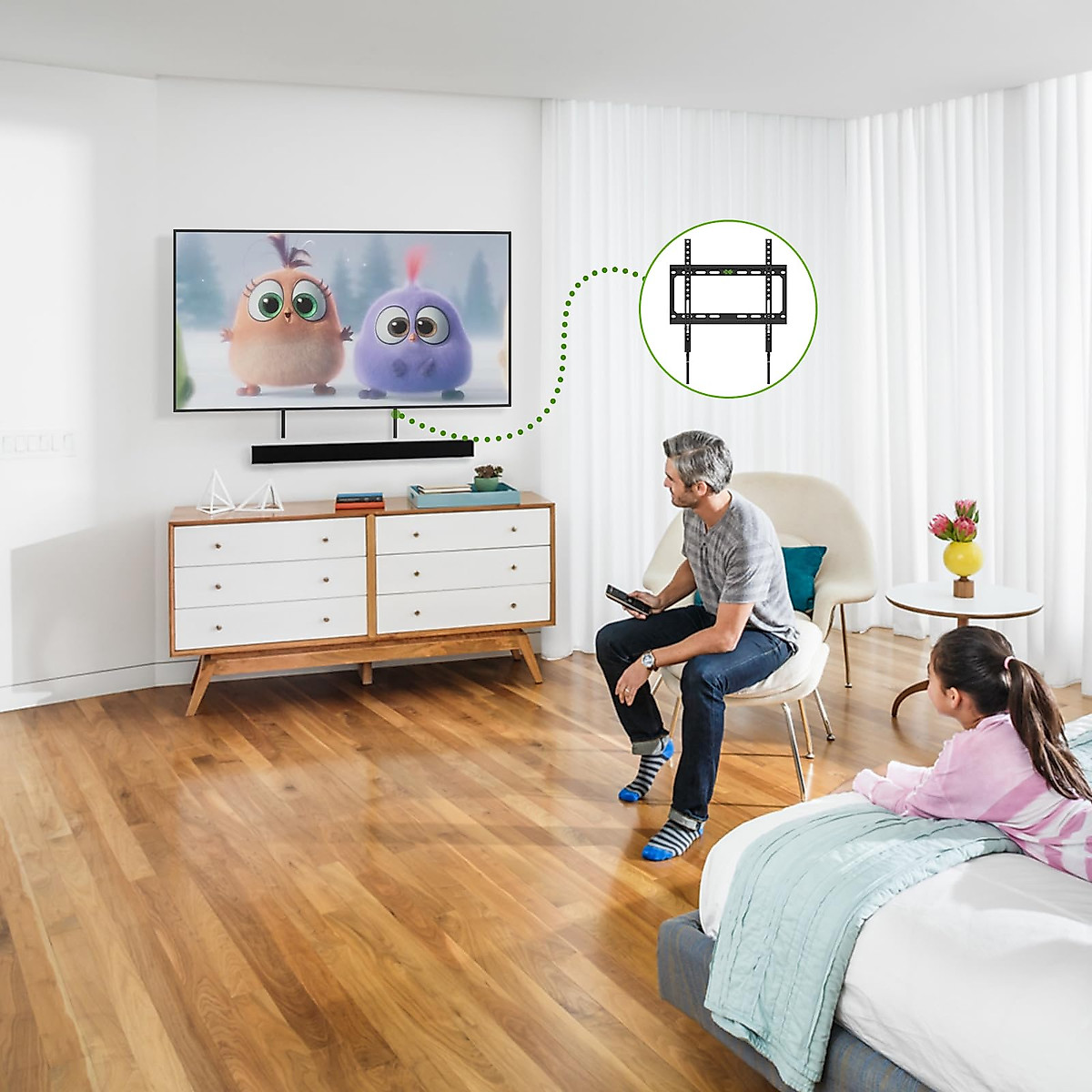 USX MOUNT Fixed TV Wall Mount with Low Profile for Most 26-55 Inch LED, LCD and Flat Screen TVs, TV Mount Bracket with VESA Up to 400x400mm and Weight Capacity 99lbs,and Space Saving TV Bracket