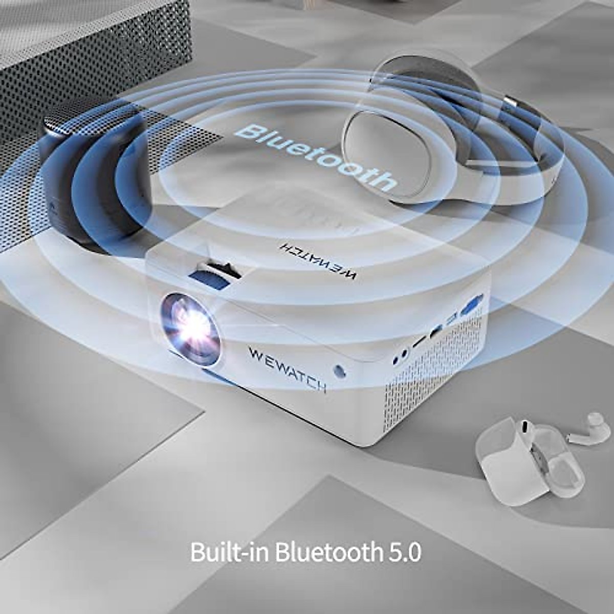 WiFi Bluetooth Projector with 120 inch Projector Screen, WEWATCH 8500L Portable Movie Projector for Home Outdoor, 1080P Video and 260" Display Supported, Use with TV Stick, HDMI, iOS, Android