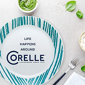 Corelle Everyday Expressions 4-Pc Dining Plates Set, Service for 4, Durable and Eco-Friendly 10-1/2-Inch Plates, Higher Rim Glass Dinner Plate Set, Microwave and Dishwasher Safe, Geometrica