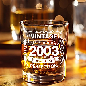 Old Fashioned Glasses-2003-Vintage 2003 Old Time Information 10.25oz Whiskey Rocks Glass -21st Birthday Aged to Perfection - 21 Years Old Gifts Bourbon Scotch Lowball Old Fashioned-1PCS