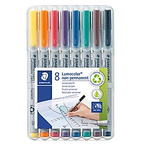 Staetdler Lumograph Non-Permanent Wet Erase Marker Pen, Low Odor Colored Markers, 8 Pack Assorted Colors, 311-WP8