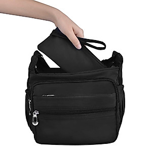 Crossbody Bag for Women Waterproof Shoulder Bag Messenger Bag Casual Nylon Purse Handbag (Large, Black-RFID)