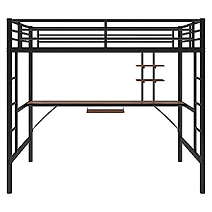SOFTSEA Full High Loft Bed with Desk and Shelves for Small Space, Metal Loft Bed for Kids Teens, Indsutrial Style