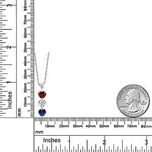 Gem Stone King 925 Sterling Silver and 10K Yellow Gold 2 Tone Personalized Keren Hanan 3-Stone Heart Shape Birthstones and Lab Diamond Pendant Necklace For Women with 18 Inch Chain