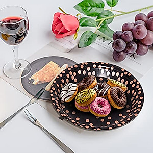 Round Disposable Black and Rose Gold Dotted Paper Plates - 50 x 9" and 50 x 7" Dinner Plates, Foil Polka Dots Occasions