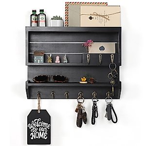 Innovation Key and Mail Holder for Wall, Key Mail Holder for Wall, Key and Mail Rack for Rustic Home Decor, Mail Holder with Key Hooks, Luxury Black Plus