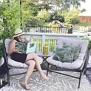 PHI VILLA Outdoor Papasan Chairs Set of 2, Oversized Scoop Wicker Chairs with Cushions & Steel Frame, Double Comfy Conversation Reading Chairs Furniture for Apartment Patio, Porch, Deck, Balcony