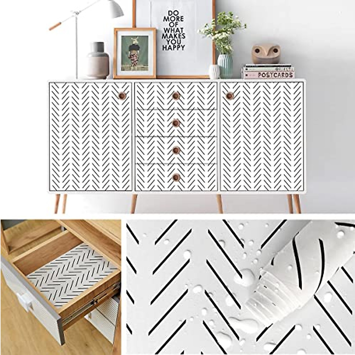 Orainege Black and White Peel and Stick Wallpaper Herringbone Contact Paper for Bathroom 17.7inch x 118.1inch Black Chevron Removable Wall Paper Peel and Stick Modern Geometric Self Adhesive Wallpaper