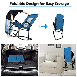 DORTALA Foldable Rocking Chair, Oversized Camping Rocking Chair w/High Back and Armrest, Padded Folding Lawn Chair, Support 350 lbs, Portable Chair for Outdoor, Patio, Blue